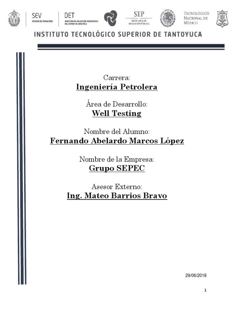 Informe sobre Well Testing en SEPEC | PDF | Solenoide | Petróleo