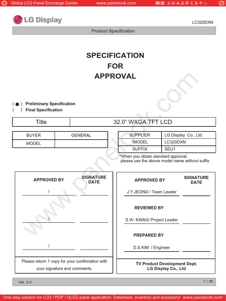 Global LCD Panel Spec Sheet: 32-Inch WXGA Display | PDF | Liquid ...