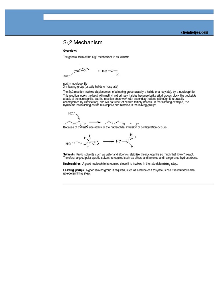 SN2 Reaction Mechanism Explained | PDF