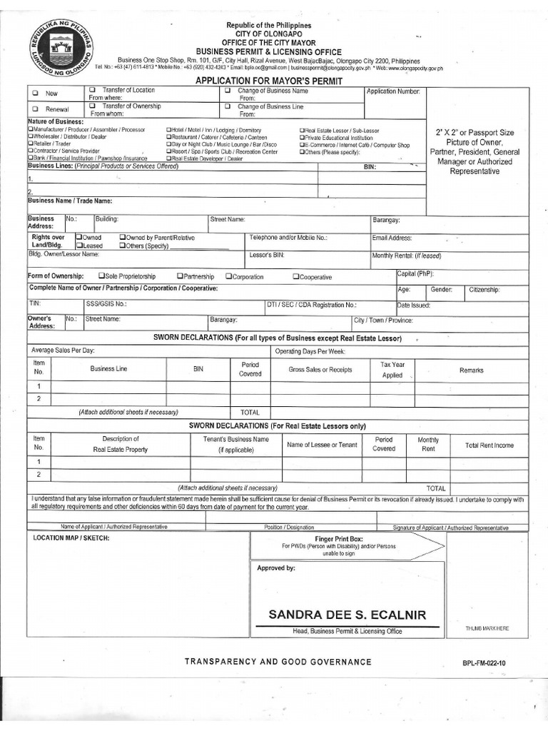 Application Form For Business Permit | PDF