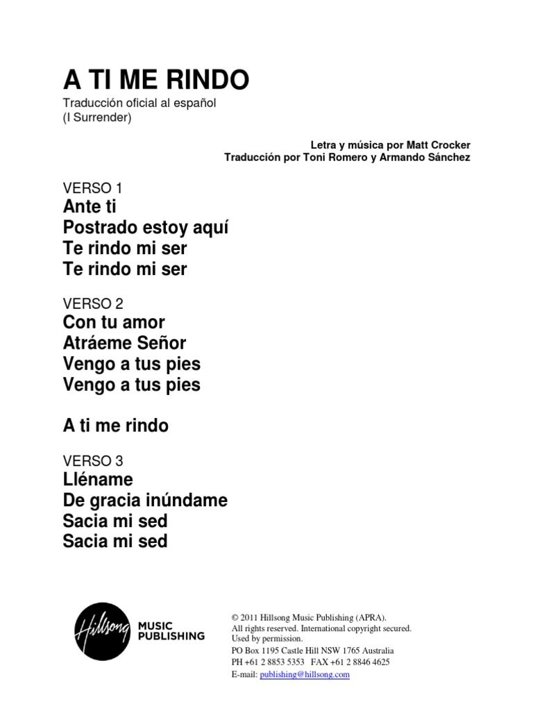 L - A Ti Me Rindo - Hillsong | PDF