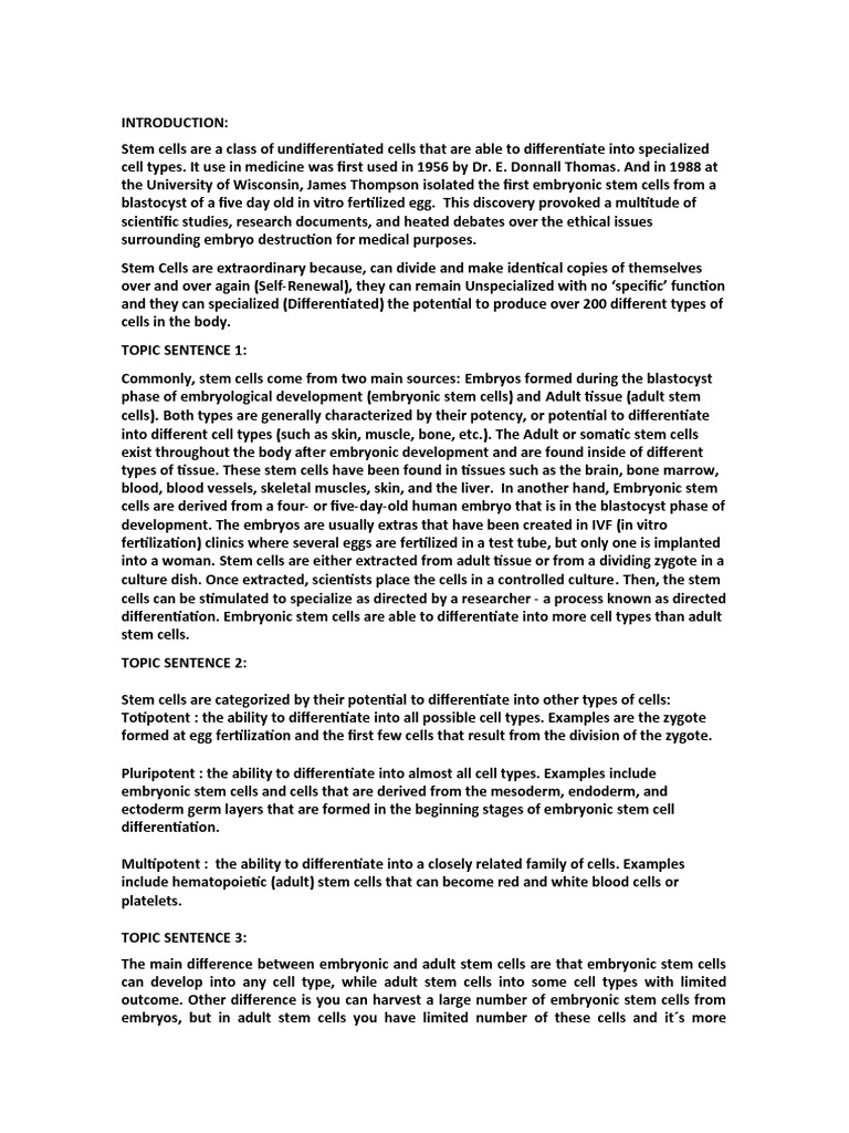 Stem Cell Essay | PDF | Stem Cell | Cell Potency
