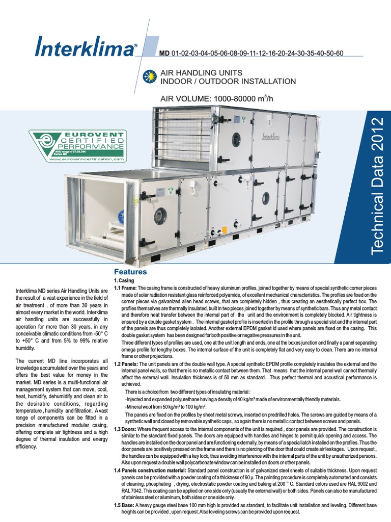 Interklima MD Series AHU Specifications | PDF | Door | Thermal Insulation