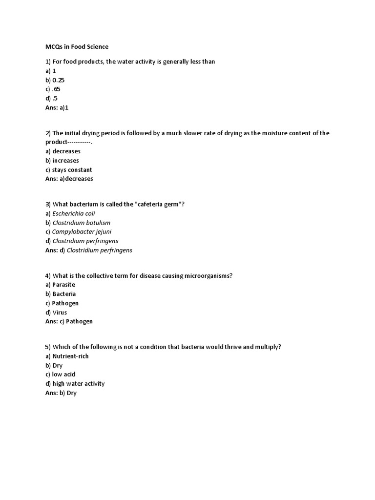 5MCQs in Food Science | PDF