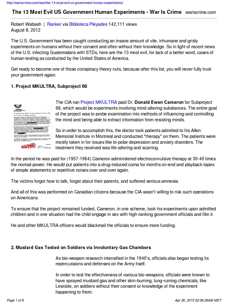 13 Most Evil US Government Human Experiments - War Is Crime-8 | PDF ...