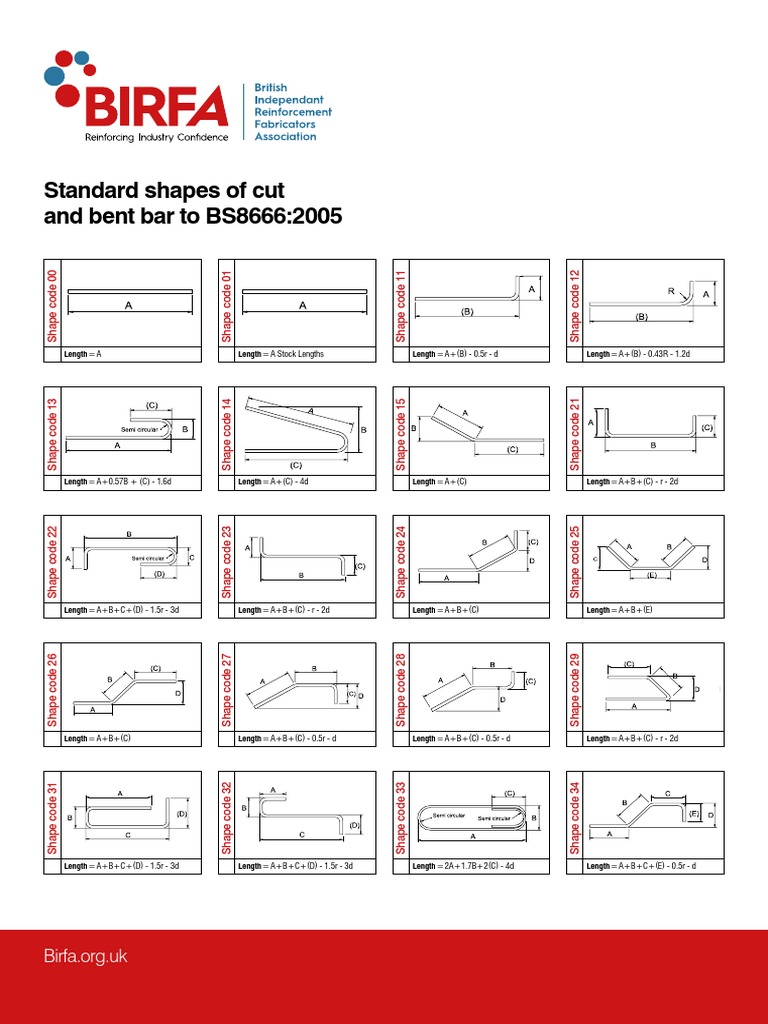 Standard Shapes of Cut and Bent Bar To BS8666:2005 | PDF | Teaching Mathematics