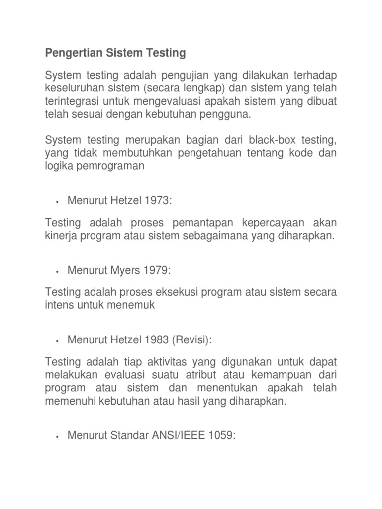Pengertian Sistem Testing | PDF