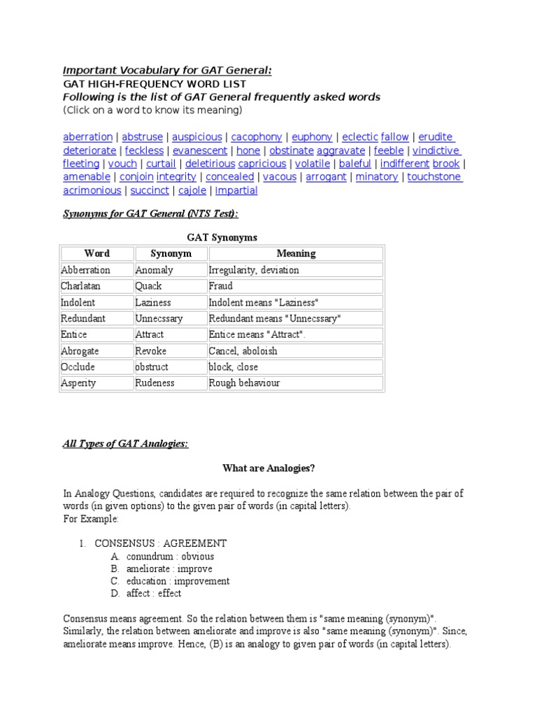 Important Vocabulary and Practice For Gat General PDF | PDF | Business