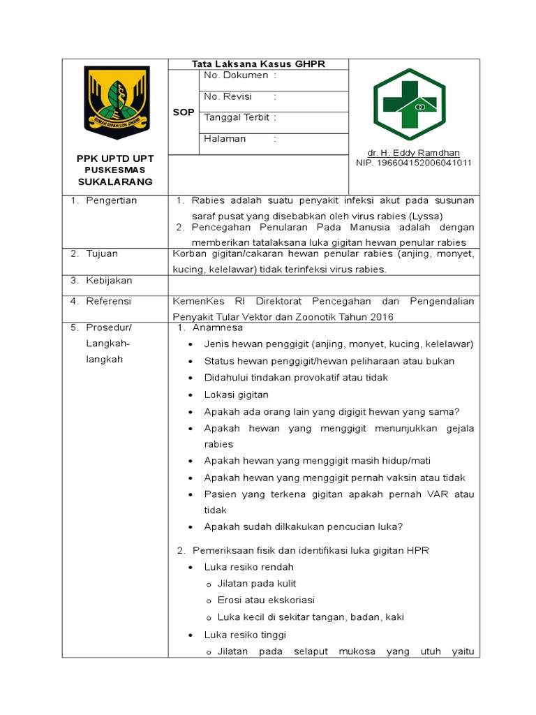 Format SOP Cuci Luka Rabies | PDF