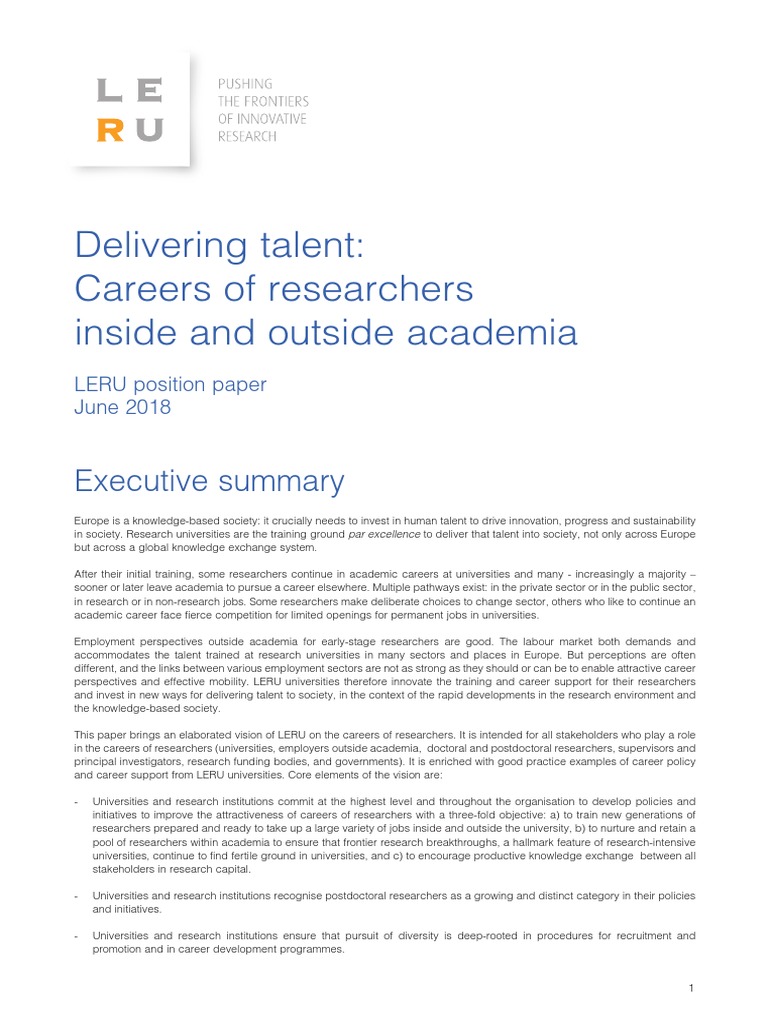 Delivering Talent: Careers of Researchers Inside and Outside Academia ...
