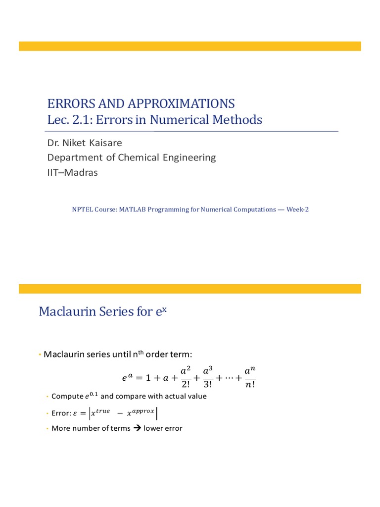 Errors And Approximations Lec 2 1 Errors In Numerical Methods Pdf Numerical Analysis