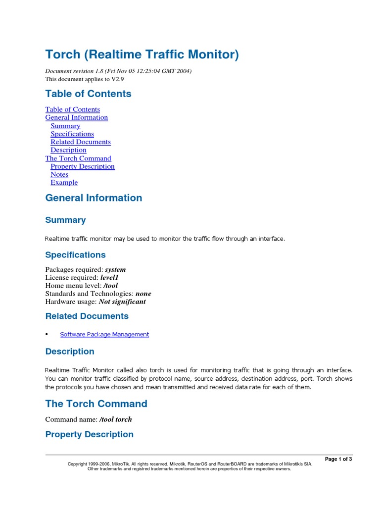 Torch (Realtime Traffic Monitor) | PDF | Internet Protocols | Trademark