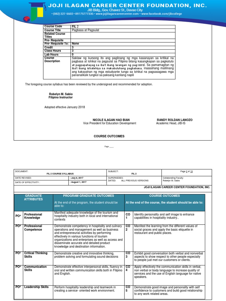Course Code FIL Course Title Related Course Titles Pre-Requisite Pre ...