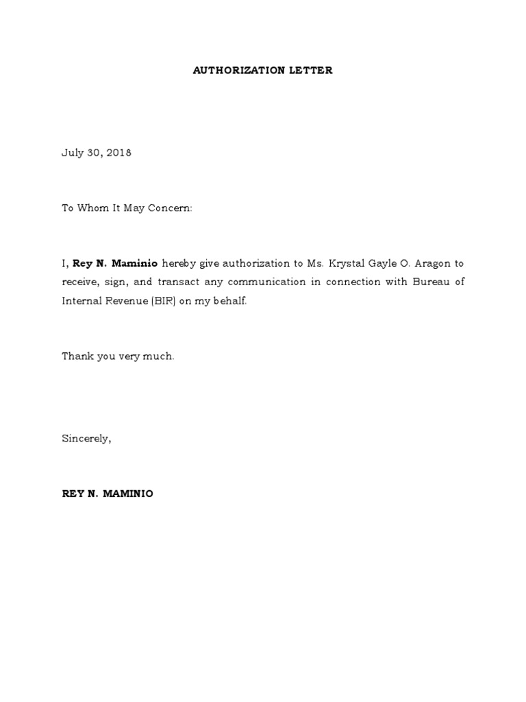 BIR Authorization Letter Template | PDF