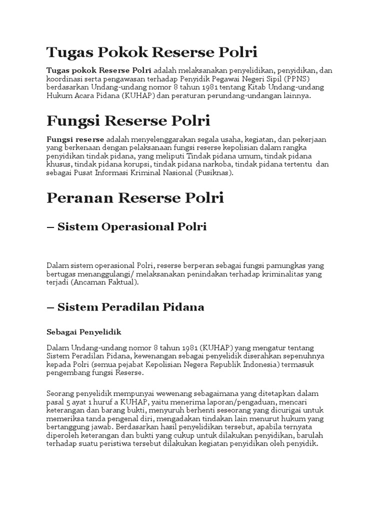 Tugas Pokok Reserse Polri | PDF