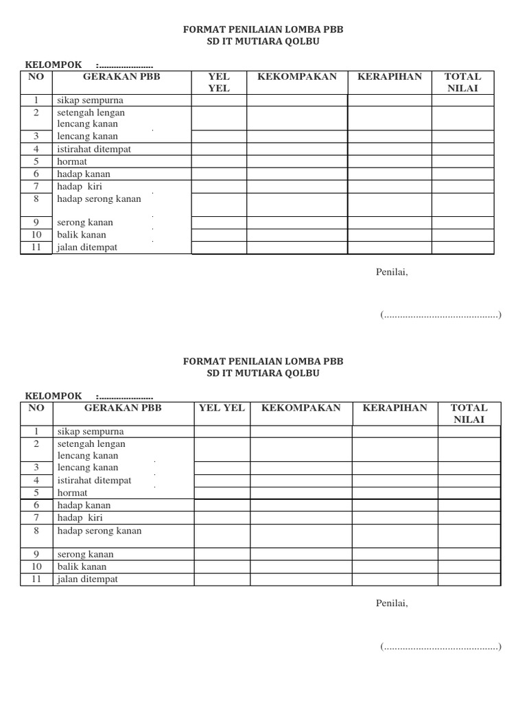 Format Penilaian Lomba PBB | PDF