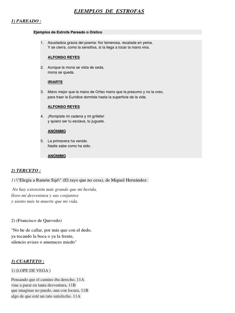 Ejemplos de Estrofas y Poemas | PDF | Poesía | Naturaleza