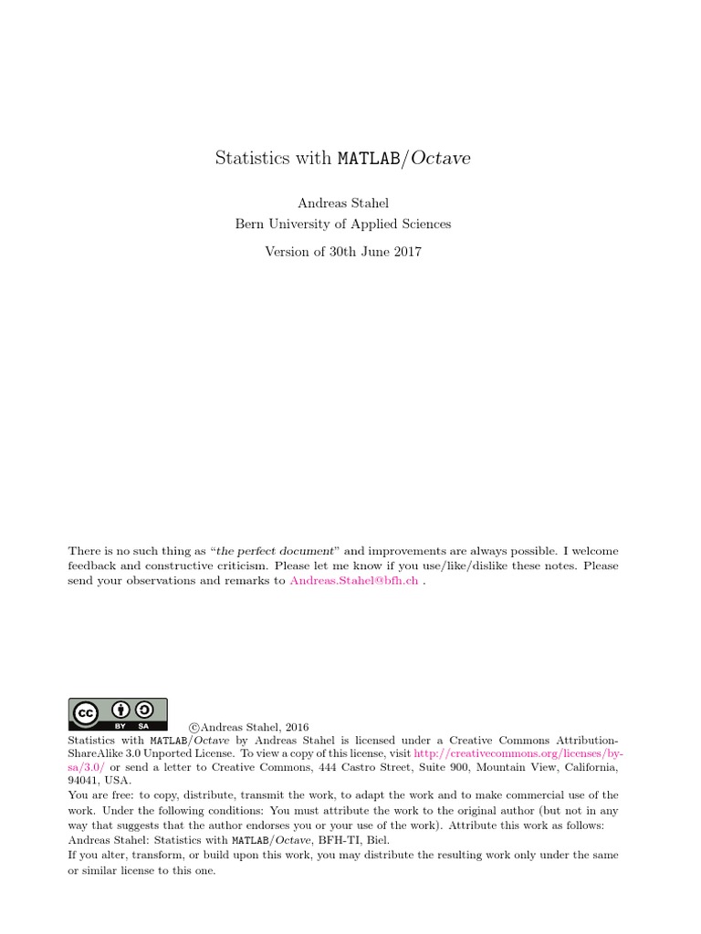 Statistics With MATLAB/Octave: Andreas Stahel Bern University of ...