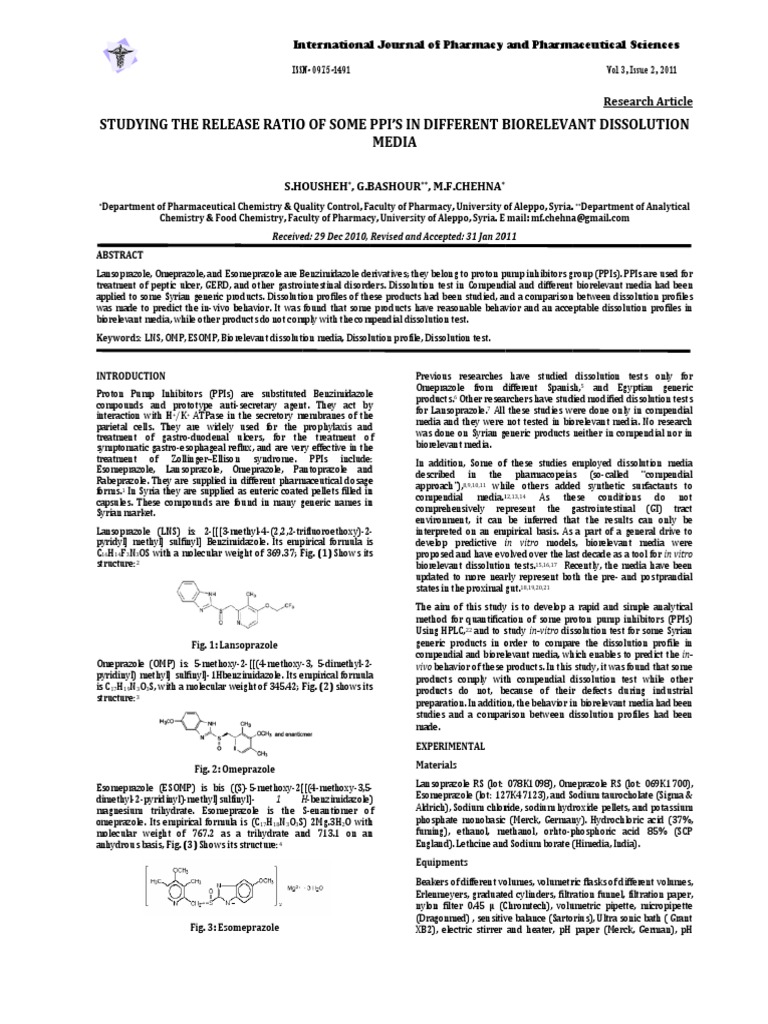 Studying The Release Ratio of Some PPIs | PDF | High Performance Liquid Chromatography | Buffer ...