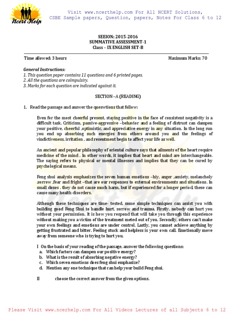 CSBE Sample Papers, Question, Papers, Notes For Class 6 To 12 | PDF ...