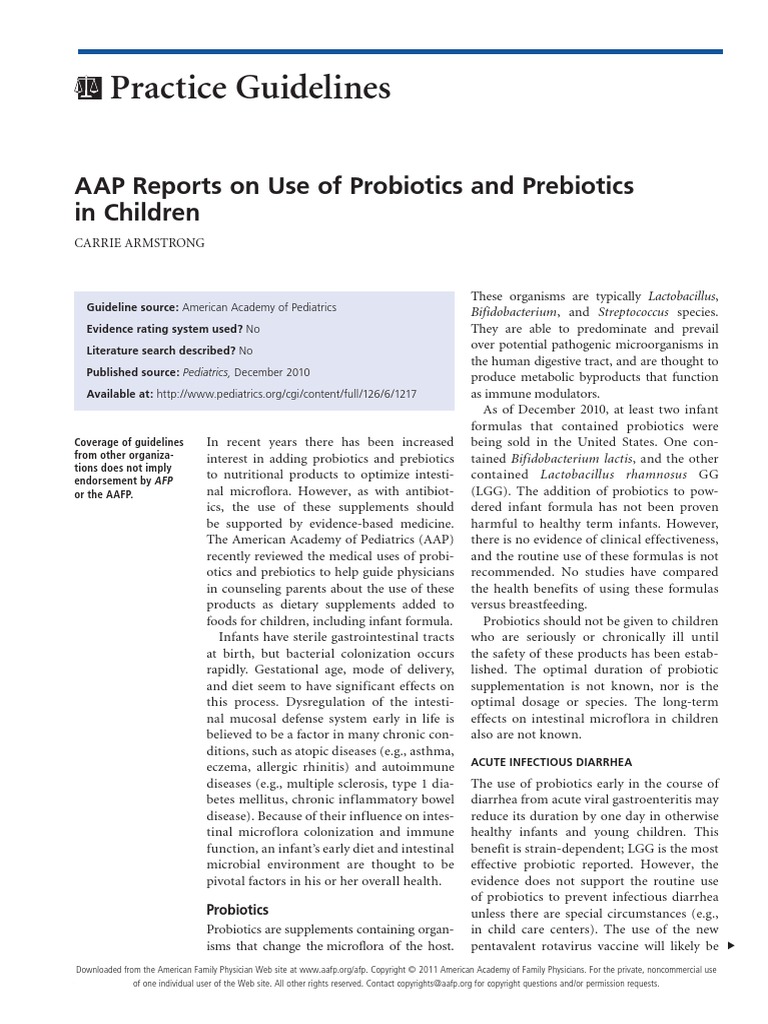 Aap Reports On Use Of Probiotics And Prebiotics Pdf Probiotic Gut