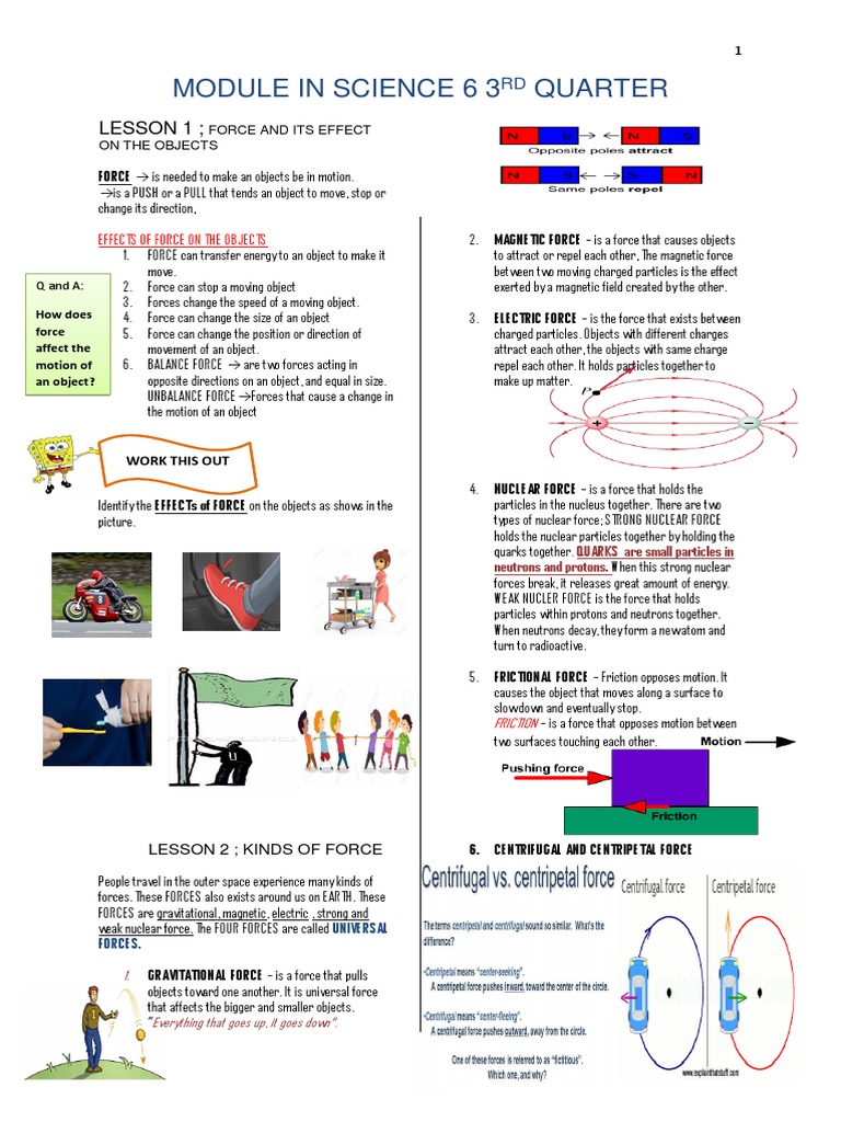 Module in Science 6 3rd Quarter | PDF | Friction | Nuclear Force
