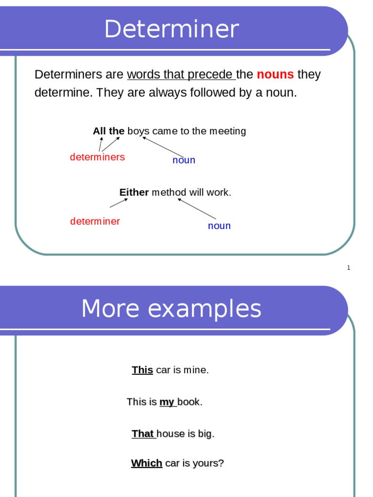 Determiner: Determiners Are Words That Precede The They Determine. They ...