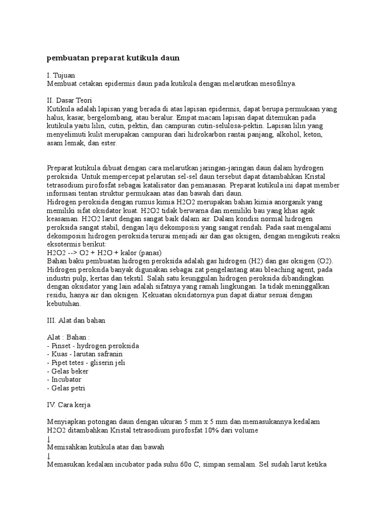 Pembuatan Preparat Kutikula Daun | PDF