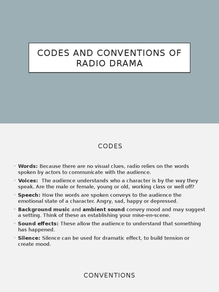 Radio Drama Codes and Conventions Guide | PDF | Language Arts ...
