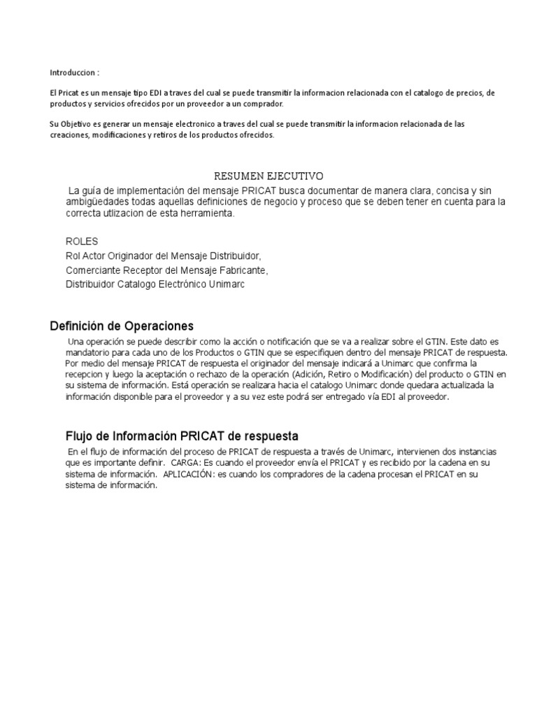 Guía PRICAT: Mensaje EDI para Catálogos | PDF | Código Universal de Producto | Sistema de ...