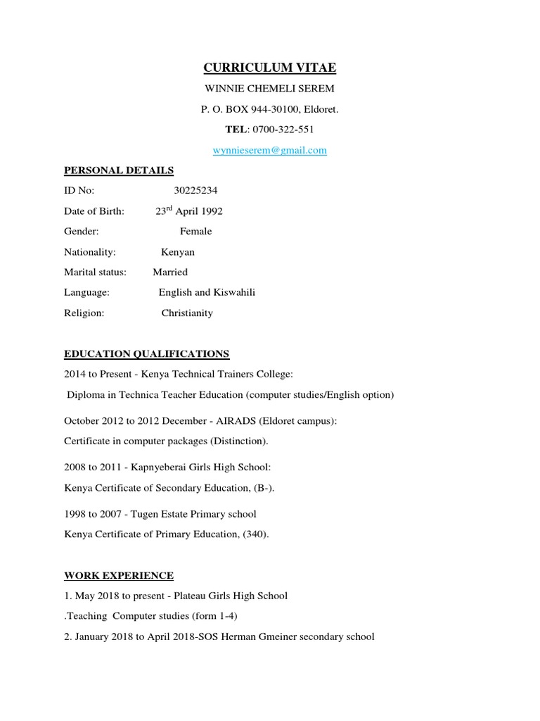 CV Winny | PDF | Cognition | Learning