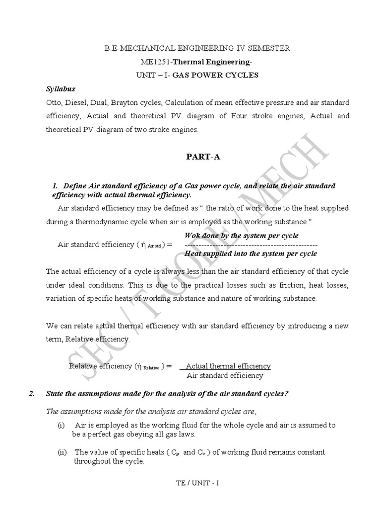 Thermal Engineering Unit I For BE Students PDF | PDF