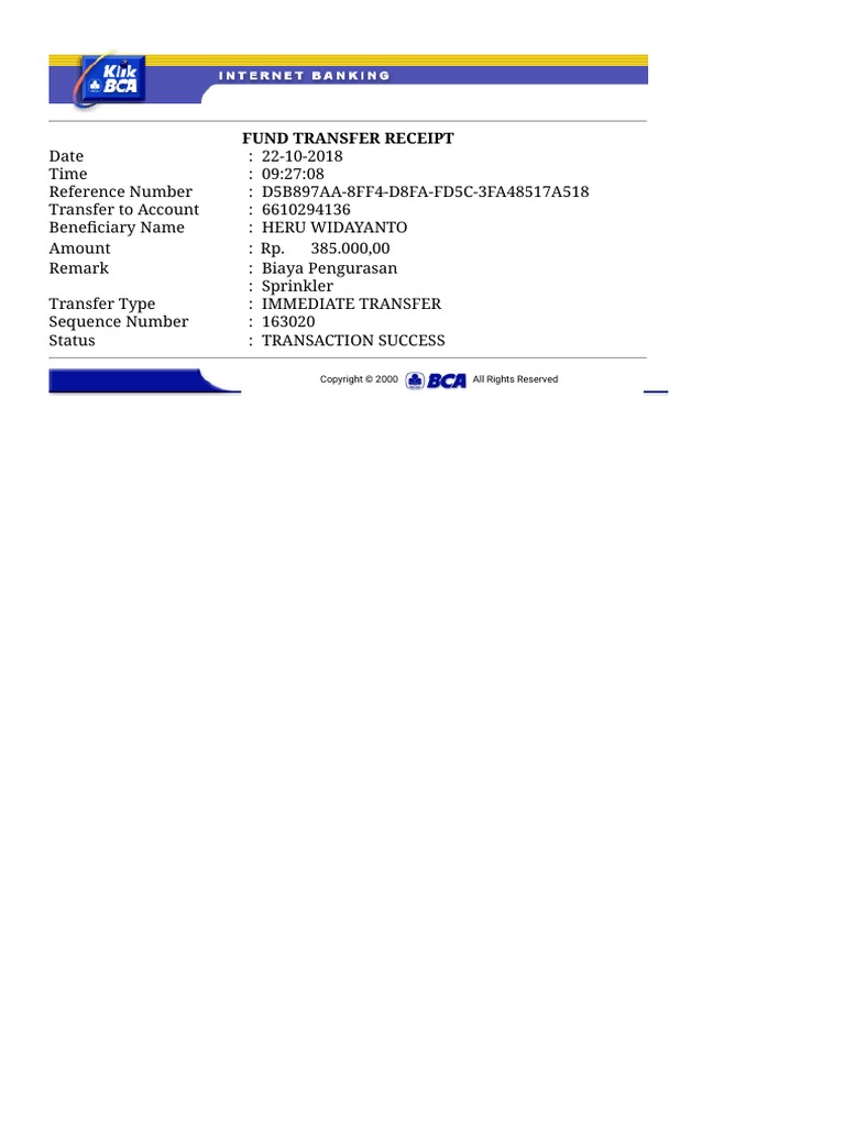 Fund Transfer Receipt: All Rights Reserved | PDF | Copyright Law | Law