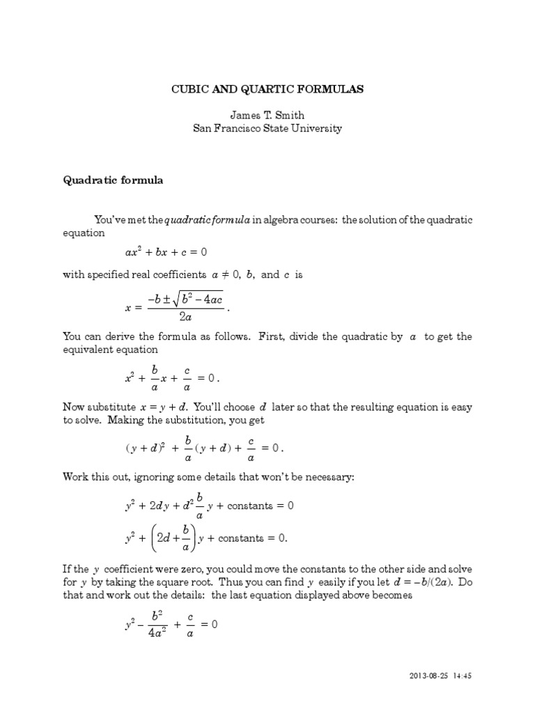 Cubic and Quartic Formulas: B B Ac A | PDF | Quadratic Equation | Equations
