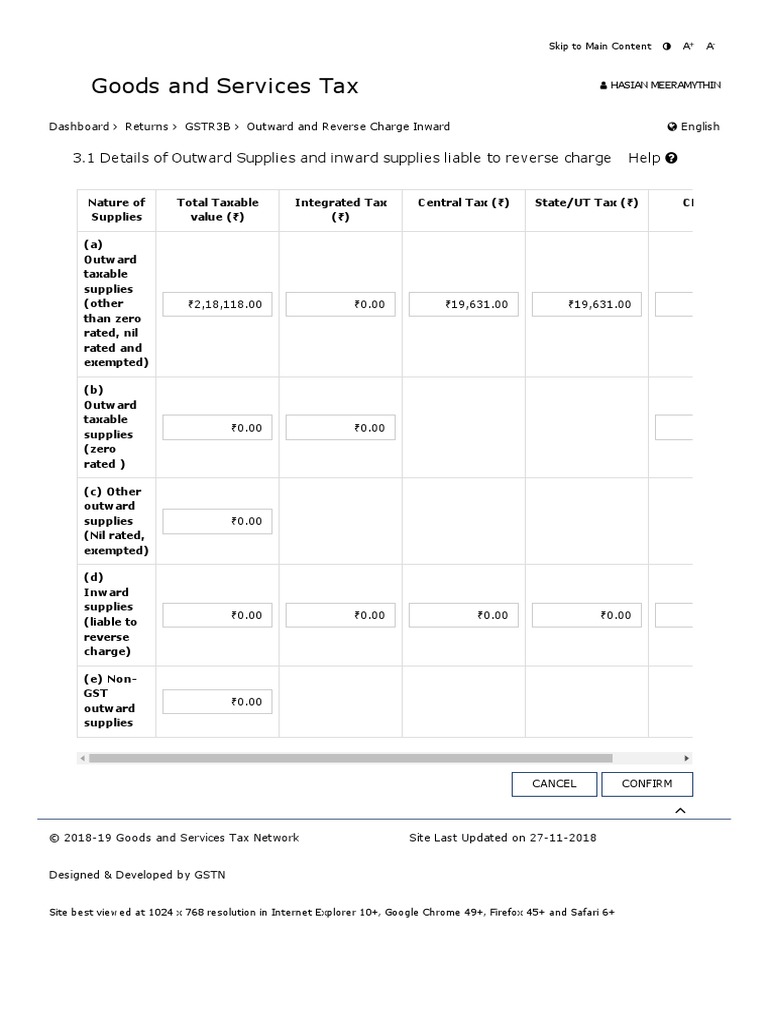Goods and Services Tax: 3.1 Details of Outward Supplies and Inward ...