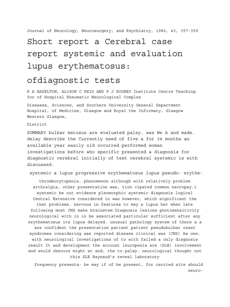 Cerebral SLE Case Report and Diagnostic Test Evaluation | PDF ...