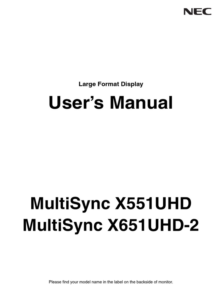 User'S Manual: Multisync X551Uhd Multisync X651Uhd-2 | PDF | Computer ...