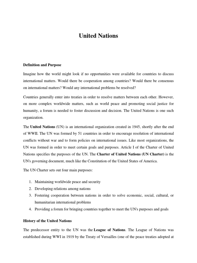 Definition and Purpose of The United Nations | PDF | European Union ...