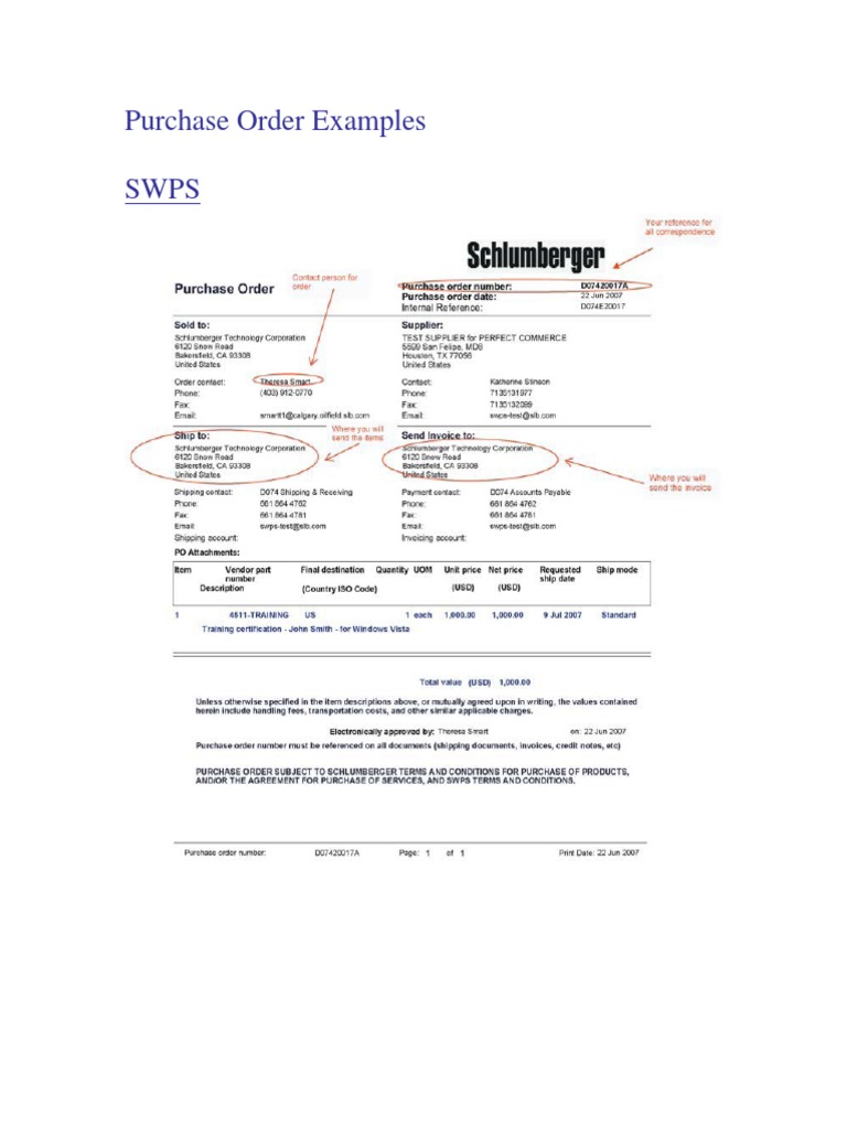 Purchase Order Examples Swps | PDF