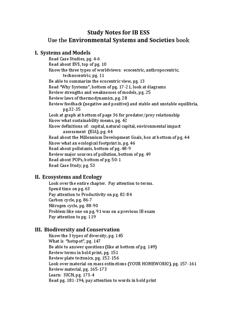 Study Notes For IB ESS | PDF | Biodiversity | Ecology