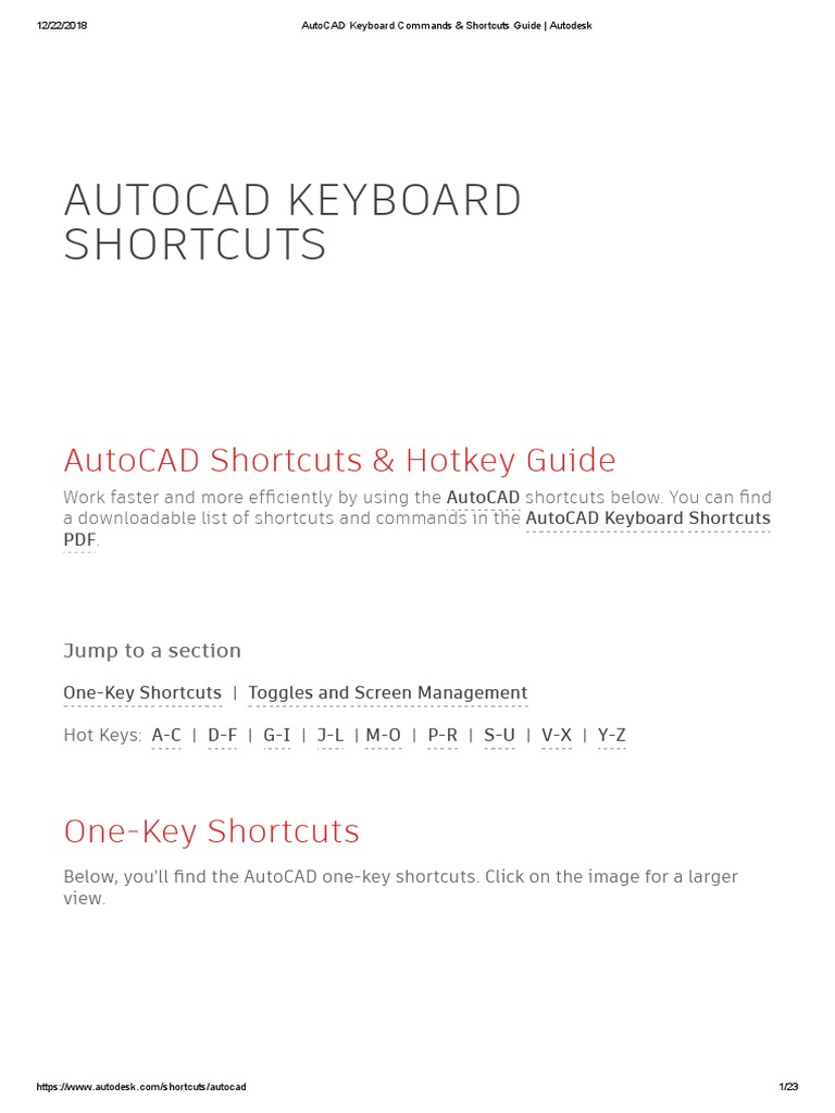 AutoCAD Keyboard Commands Shortcuts Guide - Autodesk PDF | PDF | Auto ...