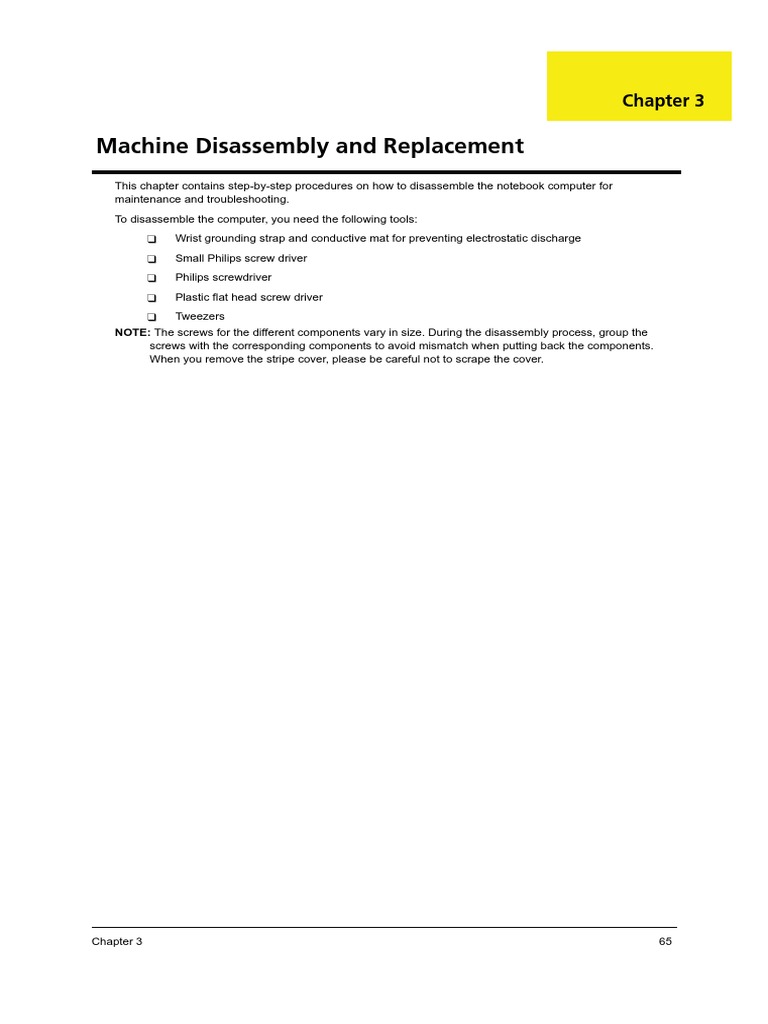 Acer Aspire 3680 5570 5580 Disassembly Manual | PDF | Screw | Laptop