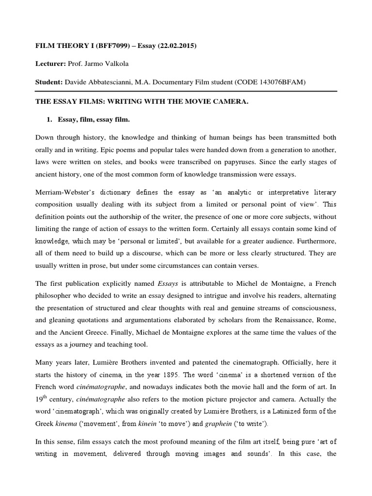 Essay Films: Writing with Camera | PDF | Essays | Genre