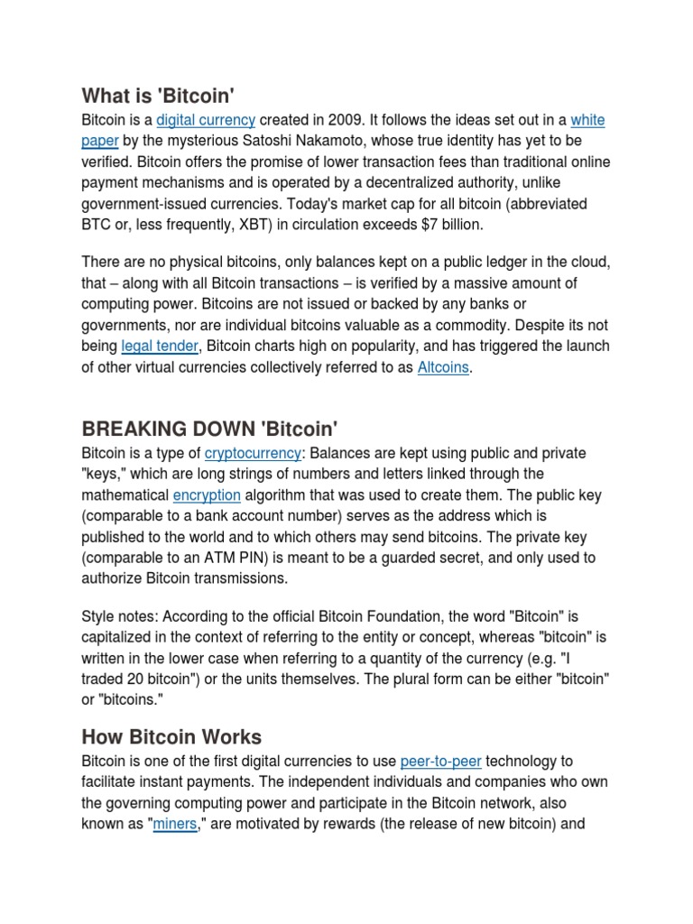 What Is 'Bitcoin': Digital Currency White Paper | PDF | Bitcoin ...