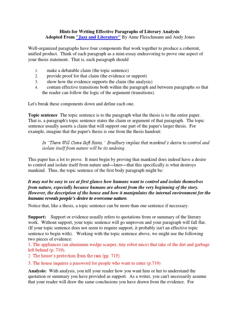 Literary Analysis Paragraph Tips | PDF | Paragraph | Argument
