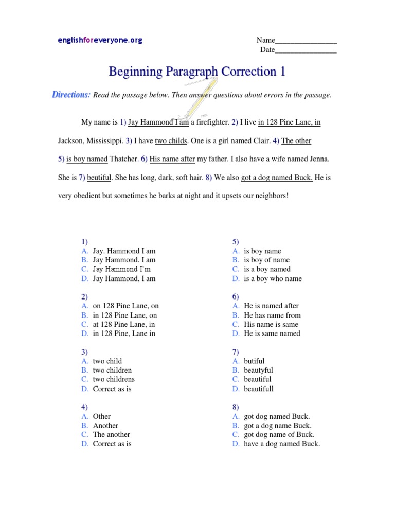 Beginning Paragraph Correction 1 PDF | PDF