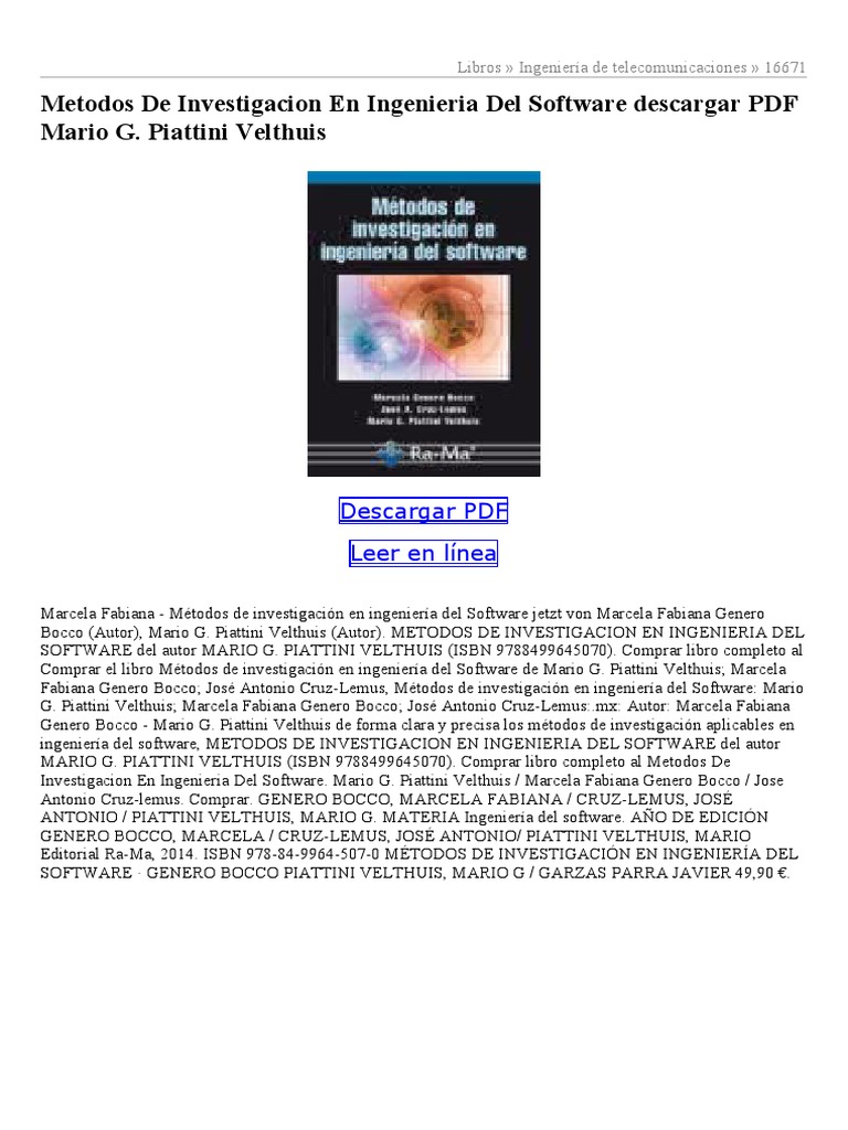 Métodos de investigación en ingeniería del software: una guía para aplicar metodologías de ...