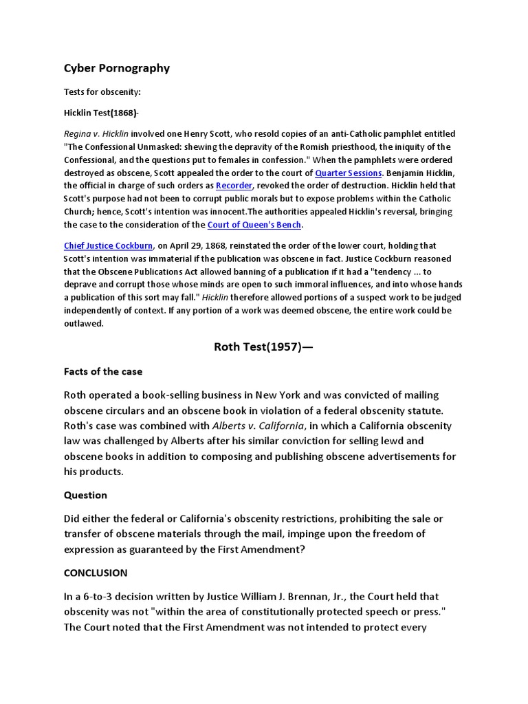Cyber Pornography: Hicklin Test (1868) | PDF | Public Sphere | Government