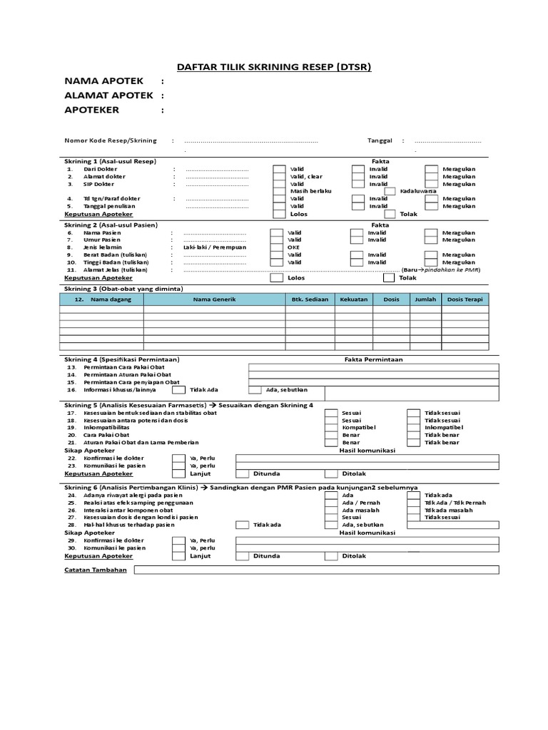 Daftar Tilik Skrining Resep | PDF