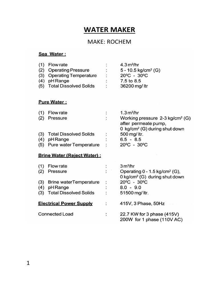 Water Maker: Make: Rochem | PDF